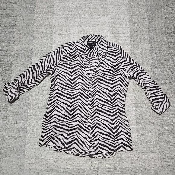 Tahari | Tops | Tahari Chocolate Brown And White Zebra Print Linen ...